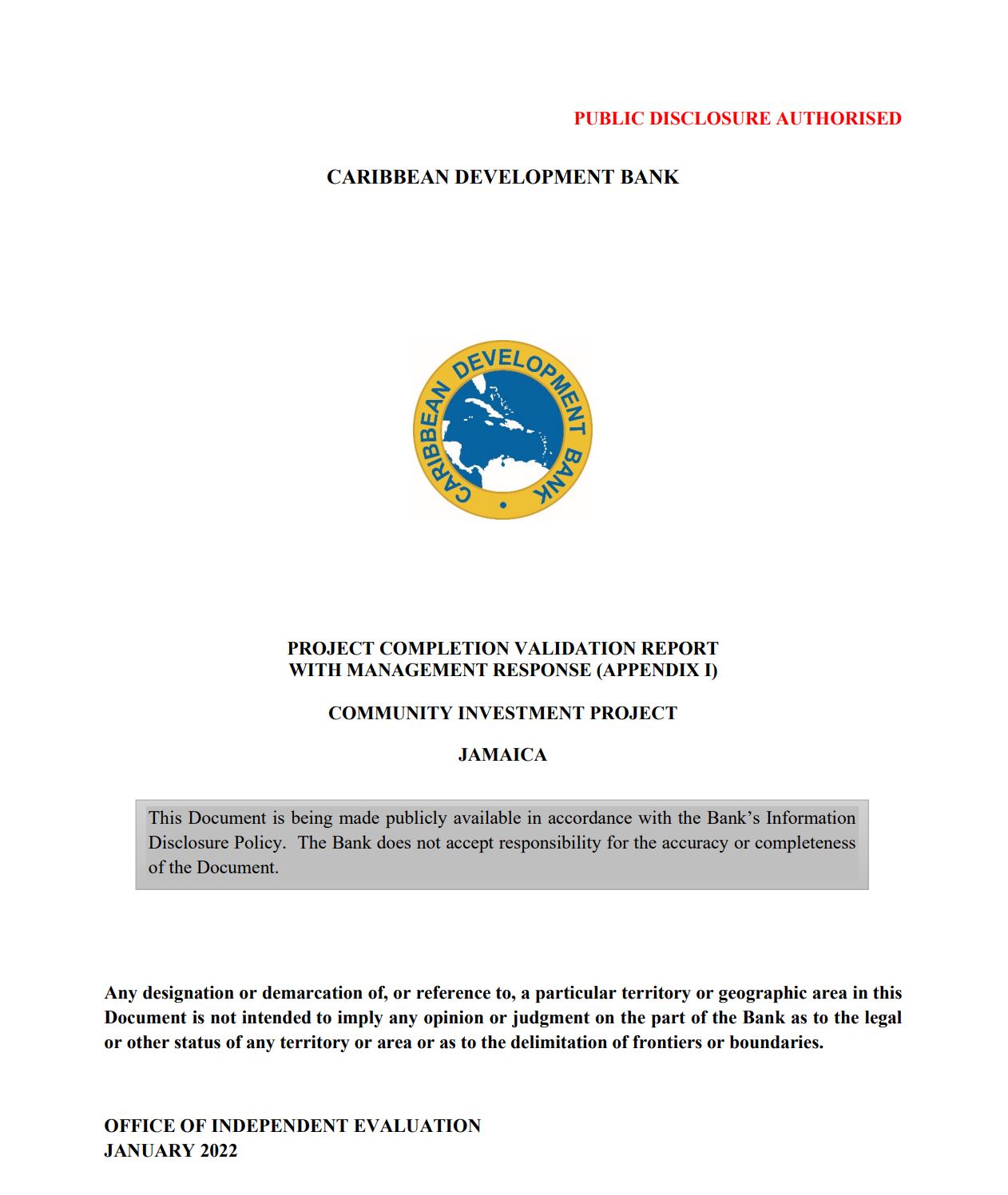 Jamaica Community Investment Project 2022 Caribbean Development Bank